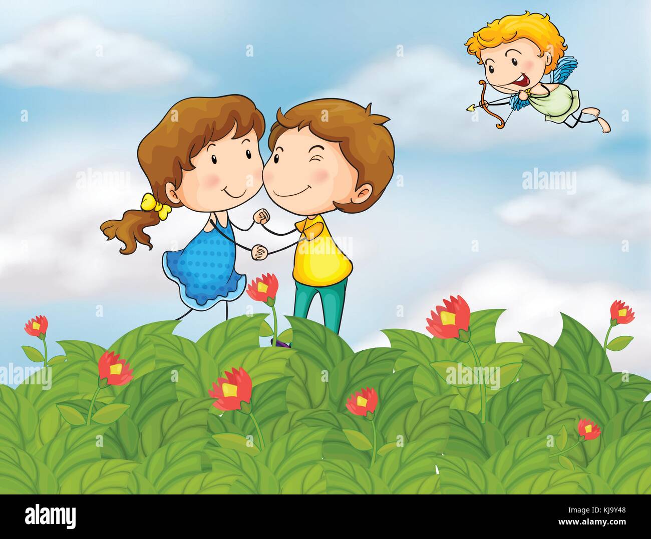 Illustration of a couple in the garden with Mr. Cupid Stock Vector ...