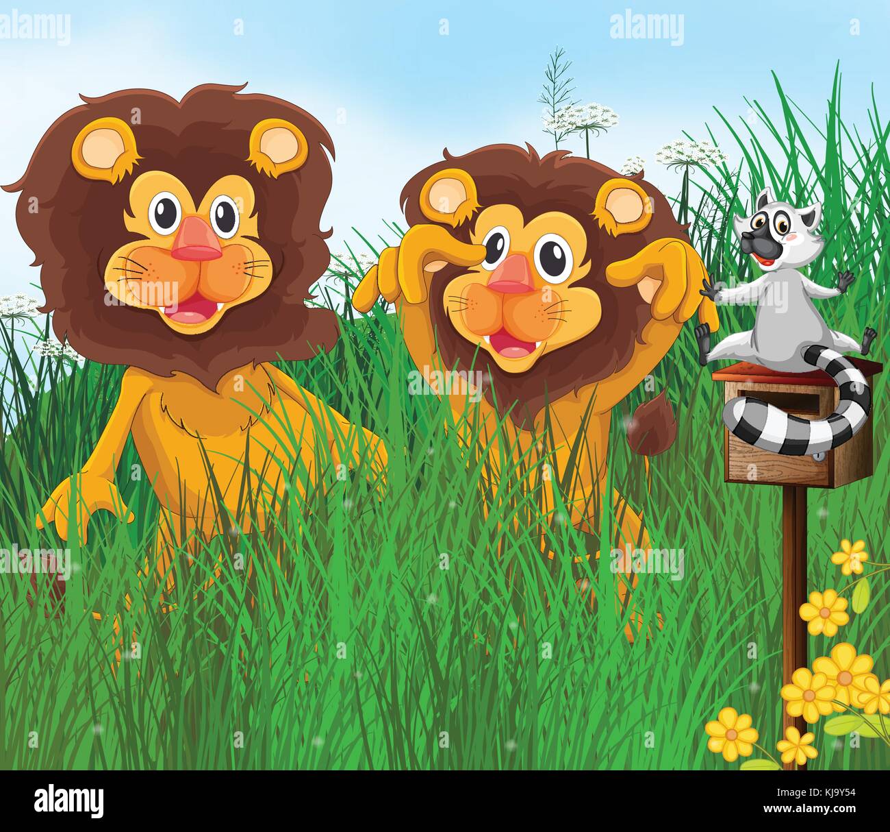 Illustration of three animals in the grass Stock Vector Image & Art - Alamy