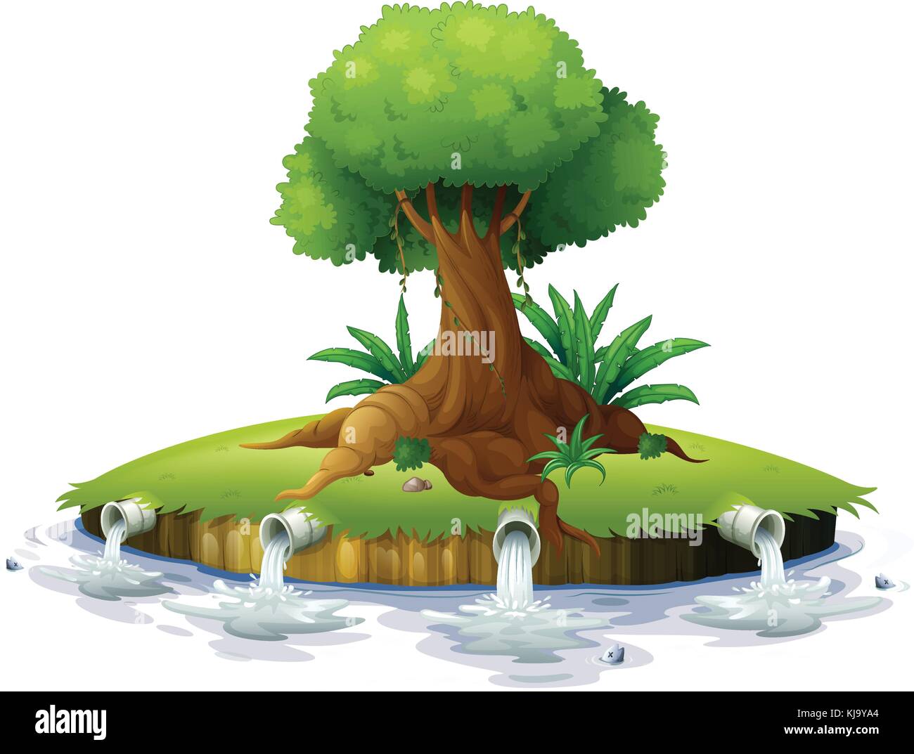 Illustration of a big tree in an island on a white background Stock ...