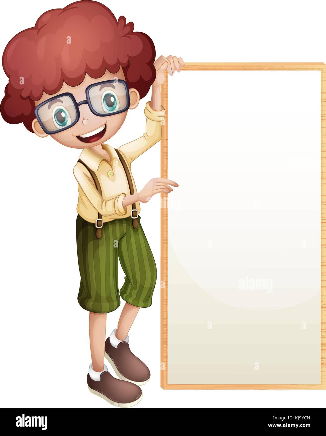 Illustration of a boy showing an empty frame on a white background ...