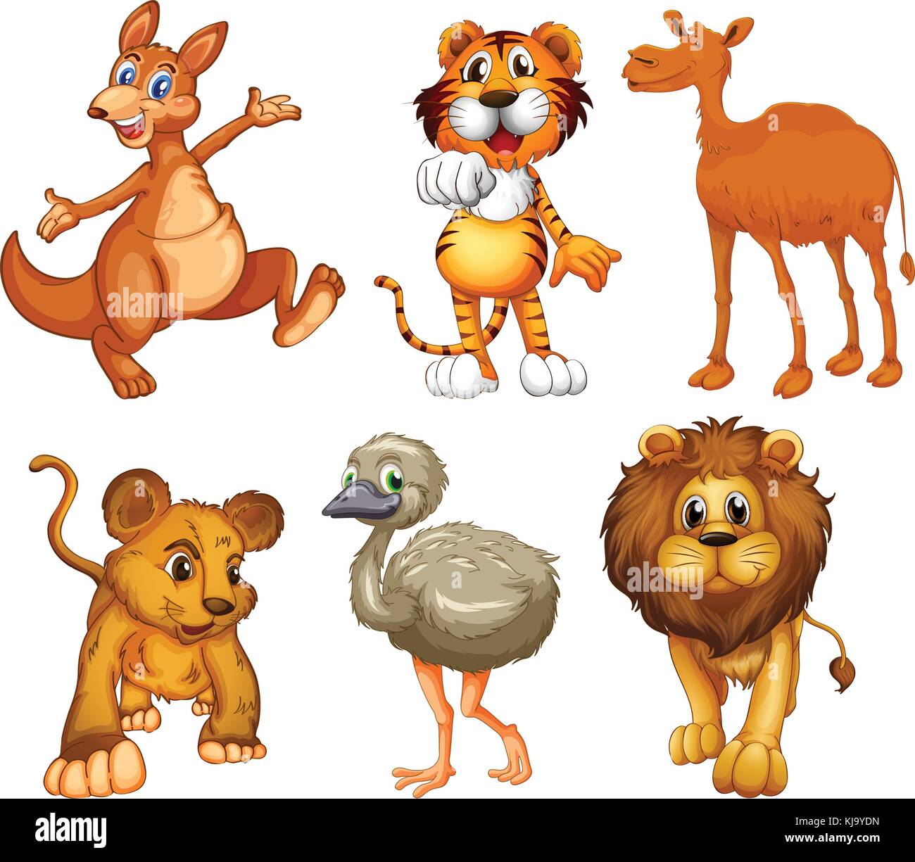 Illustration of a group of wild animals on a white background Stock ...