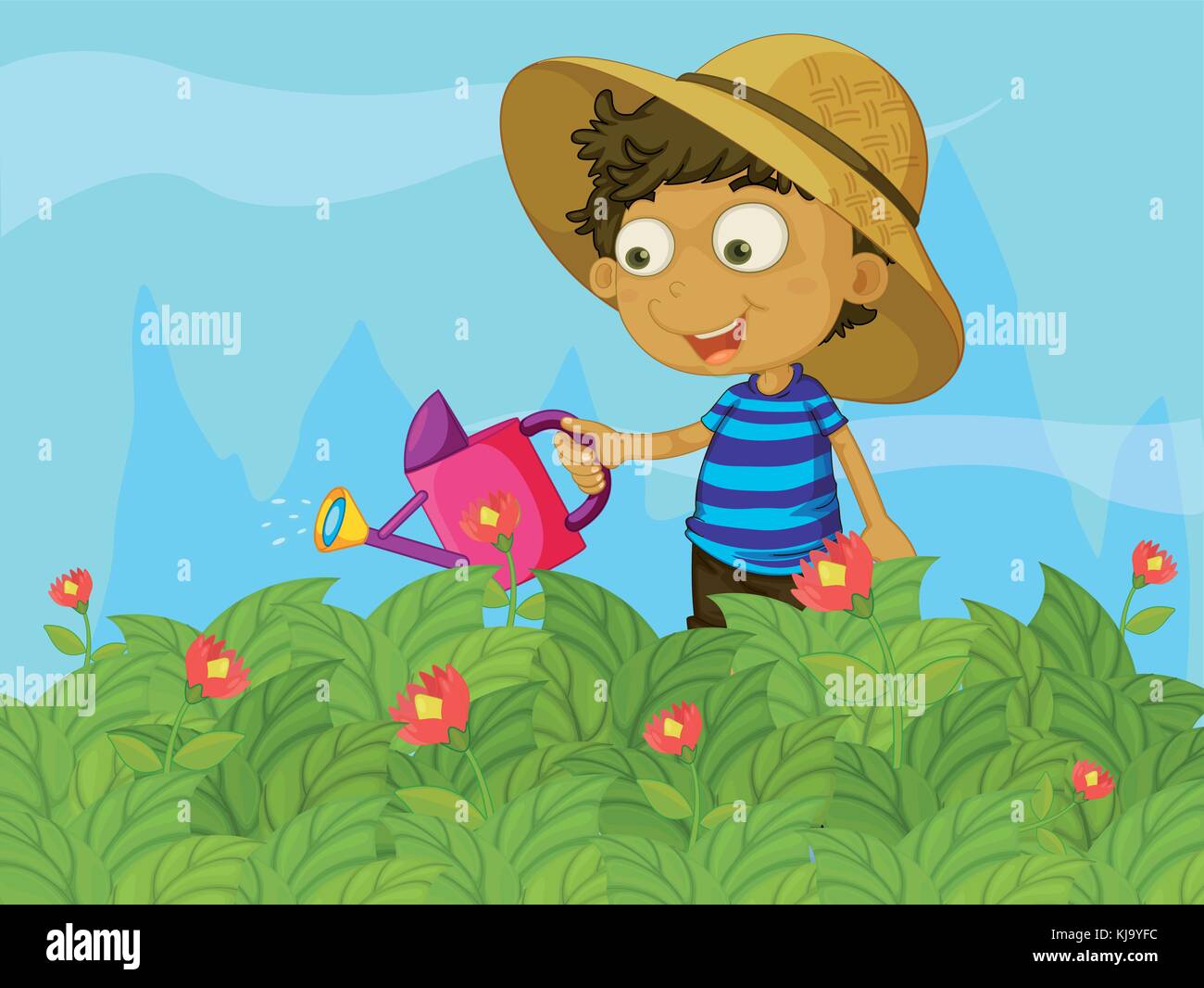 Boy Watering Plants Clip Art