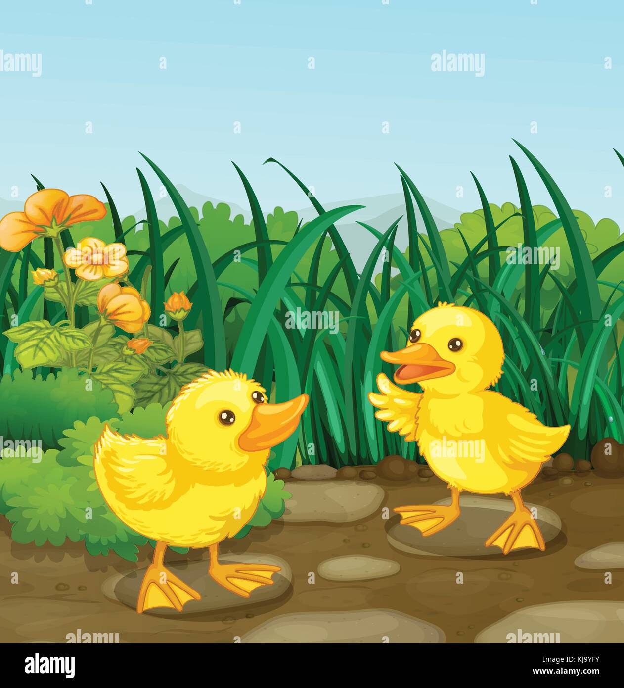Illustration of the two little ducks in the garden Stock Vector Image ...