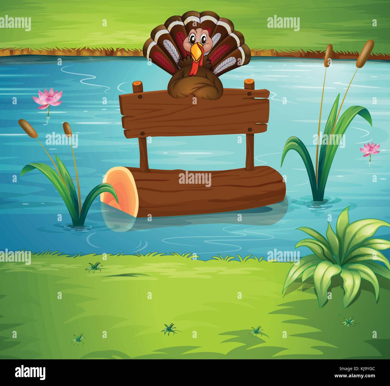 Illustration of a turkey floating with the empty signage Stock Vector ...