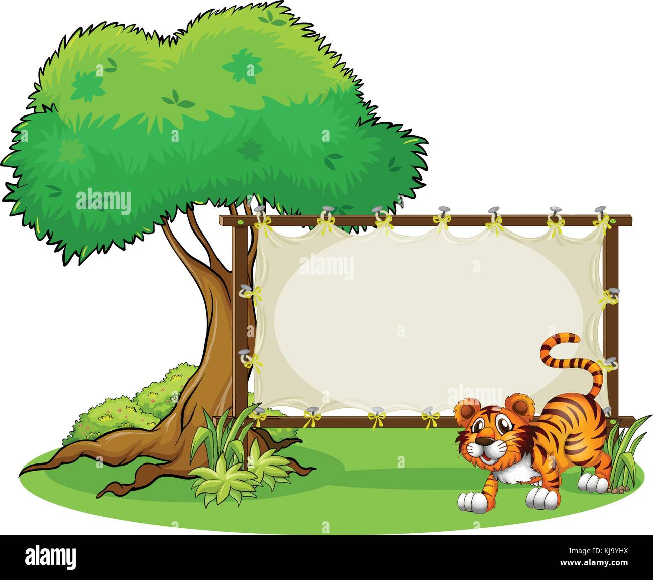 Illustration of a framed empty banner with a tiger on a white ...