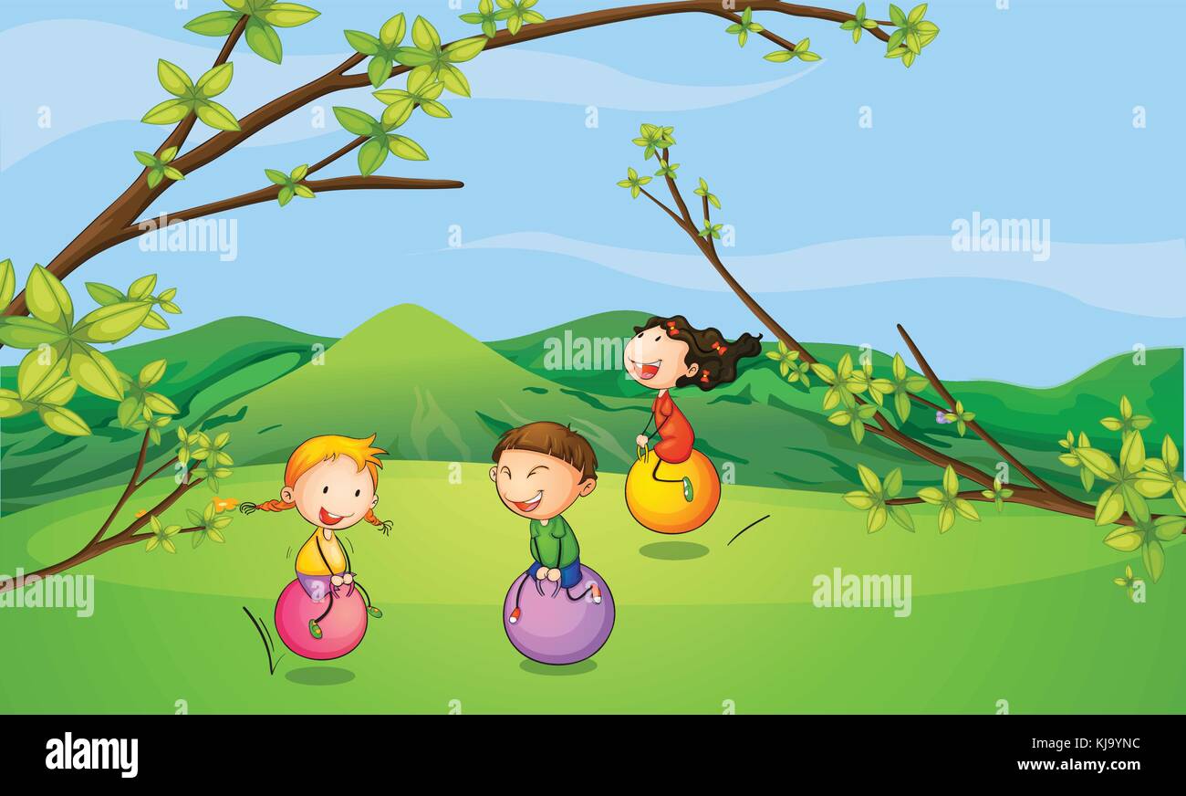 Illustration of happy kids playing with the bouncing balls Stock Vector ...