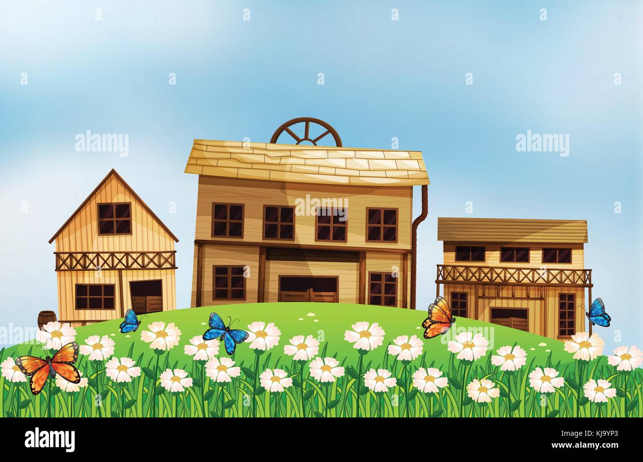 Illustration of houses at the hillside Stock Vector Image & Art - Alamy