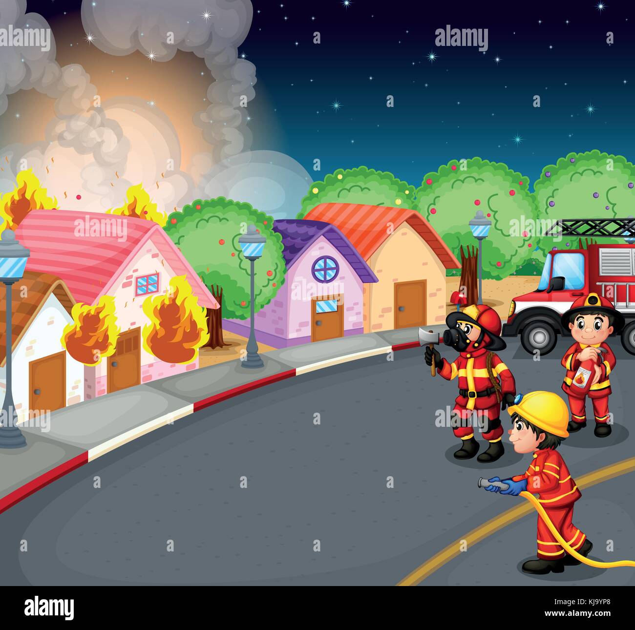 Fire burning firemen drawing hi-res stock photography and images - Alamy