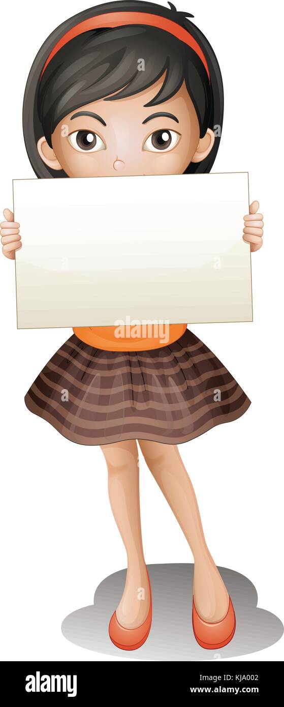 Illustration of girl holding an empty piece of paper on a white ...