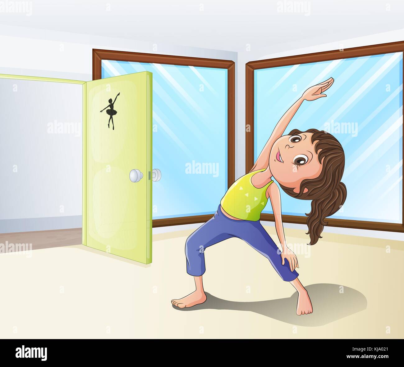 Illustration of a girl warming up in a room Stock Vector Image & Art ...