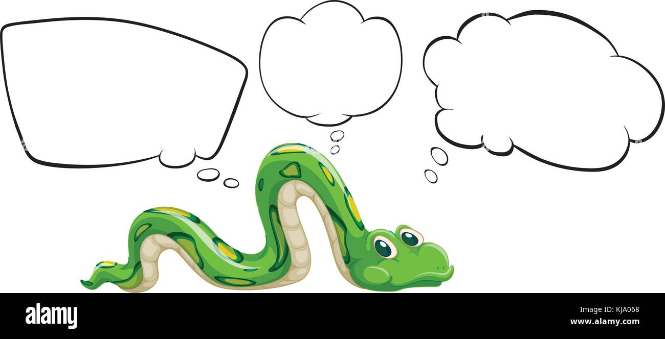 Illustration of a green snake with the empty bubble notes on a white ...