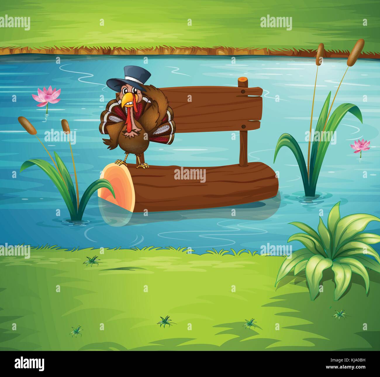 Illustration of a turkey above a floating wood Stock Vector Image & Art ...