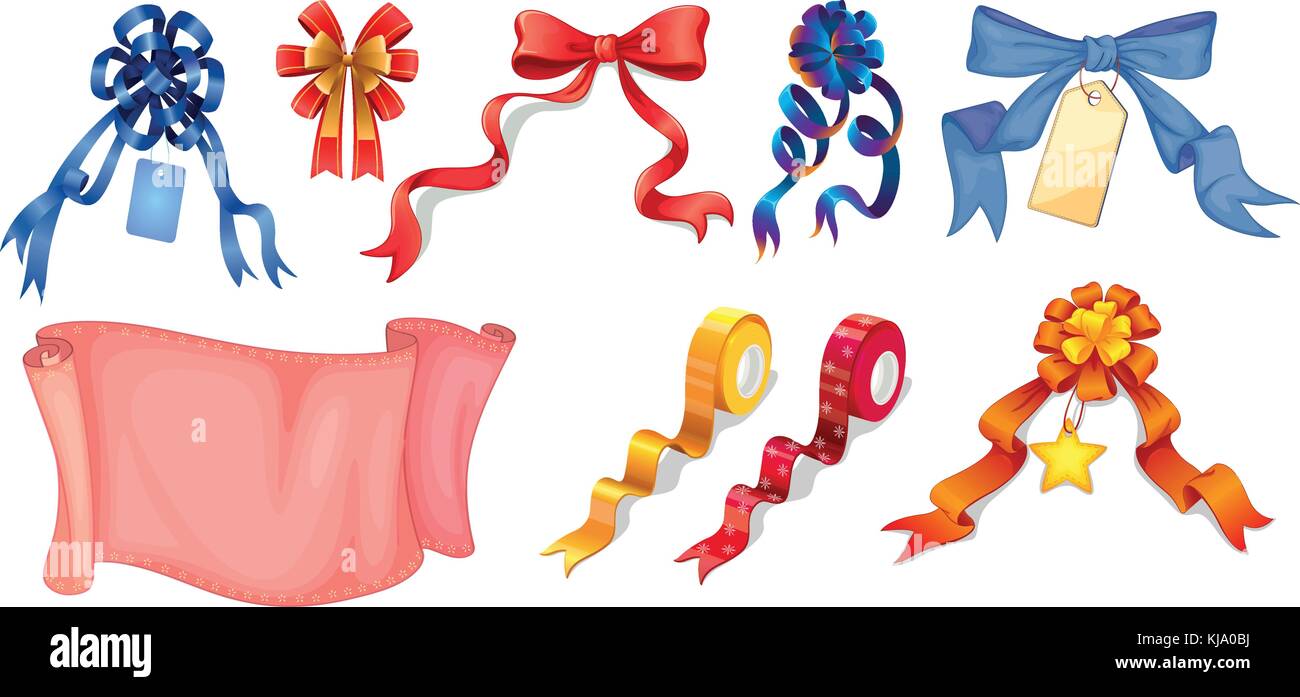 Illustration of the different ribbon designs on a white background ...
