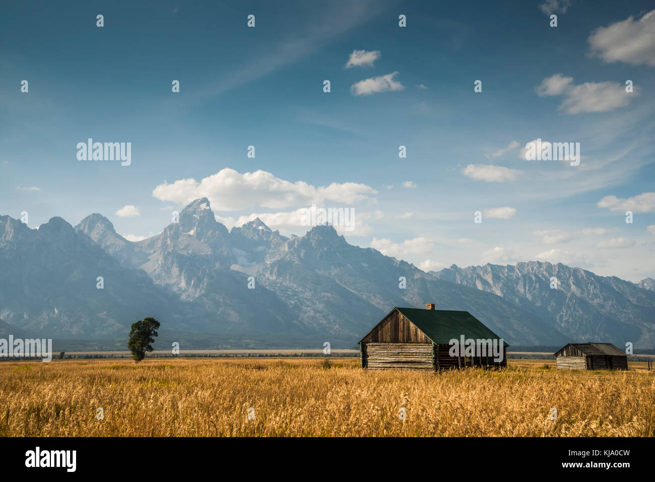 Abandoned buildings at Mormon Row on Antelope Flats overlooking Grand ...