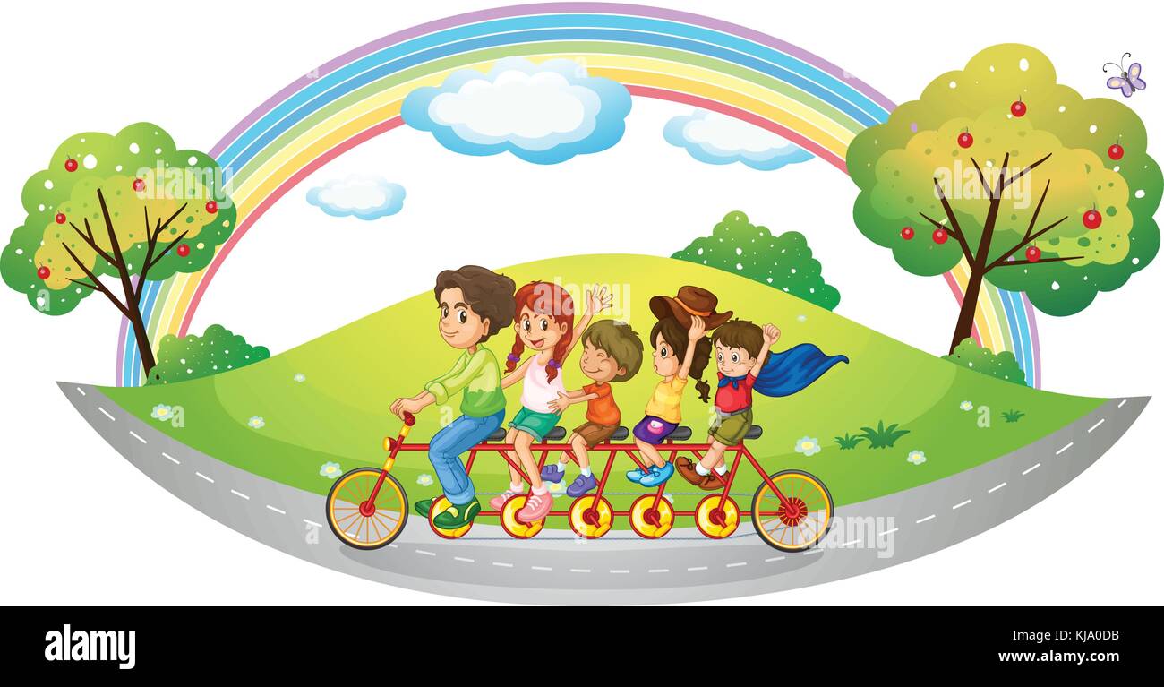 Illustration of the children riding in a bicycle on a white background ...