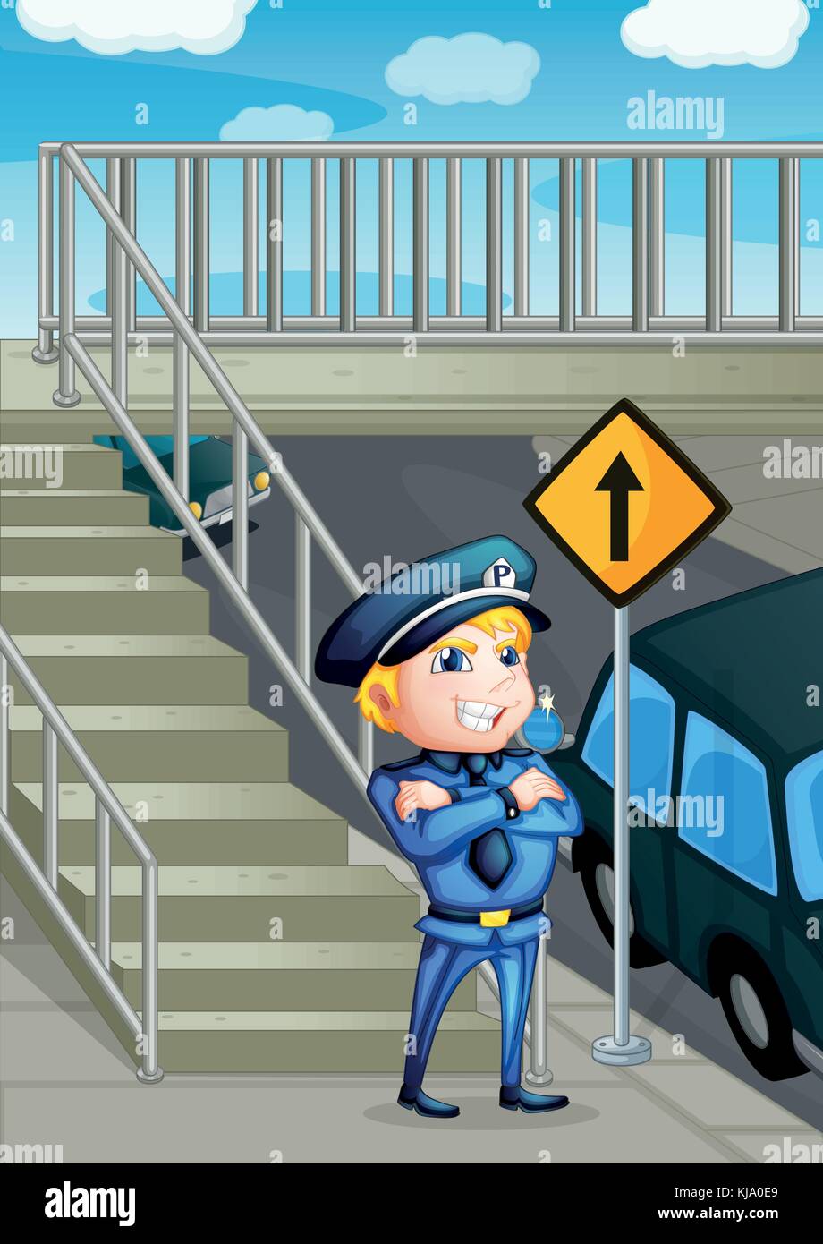 Illustration of a traffic enforcer standing beside an outpost Stock ...