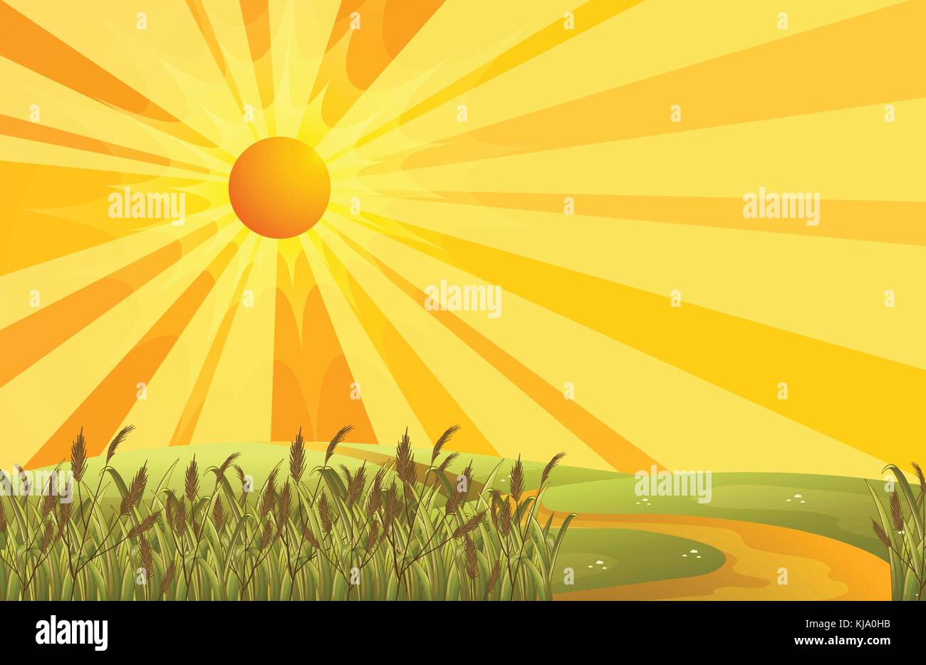 Illustration of a sunset scenery at the hills Stock Vector Image & Art ...