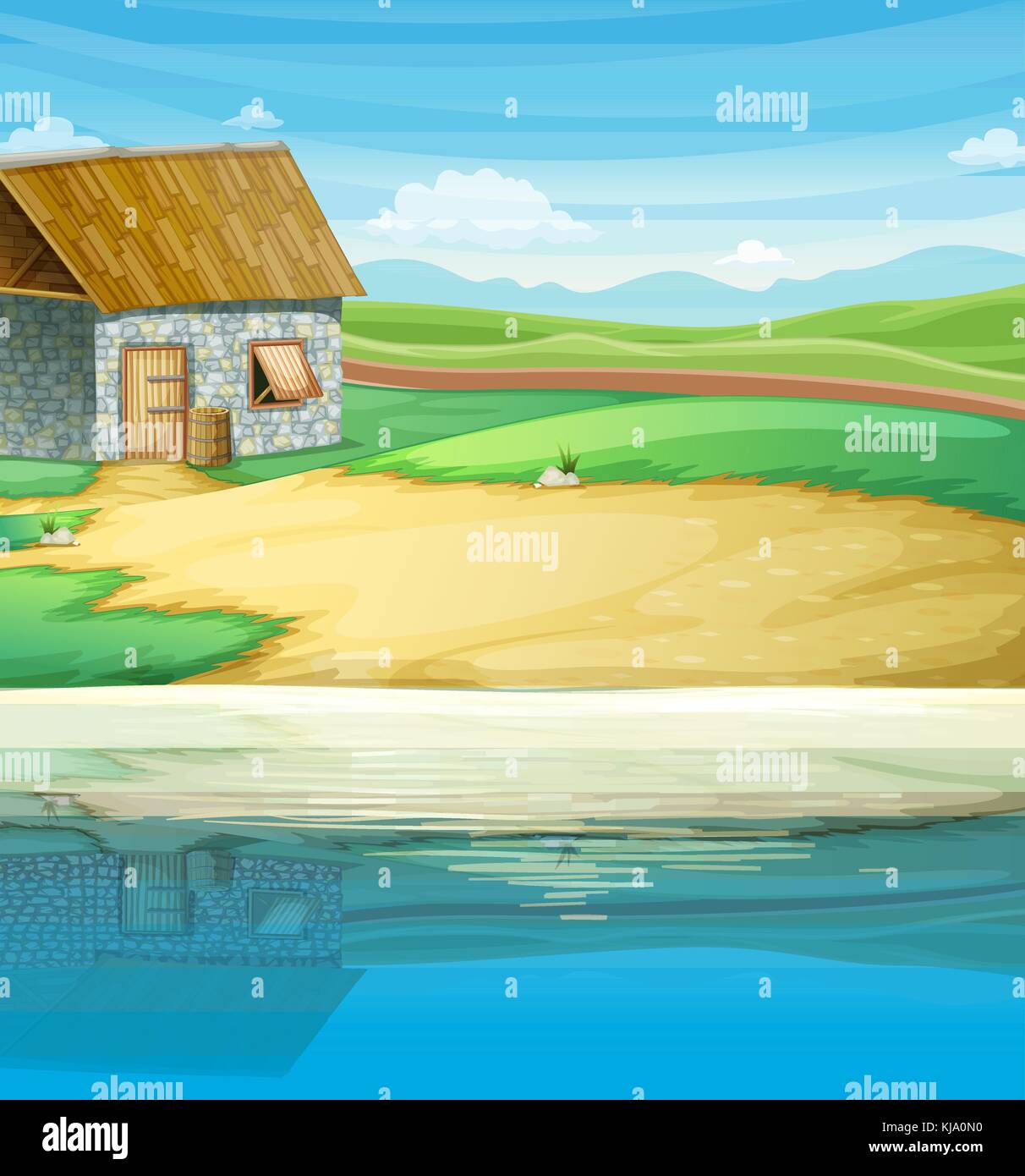 Illustration of a house near the river Stock Vector Image & Art - Alamy