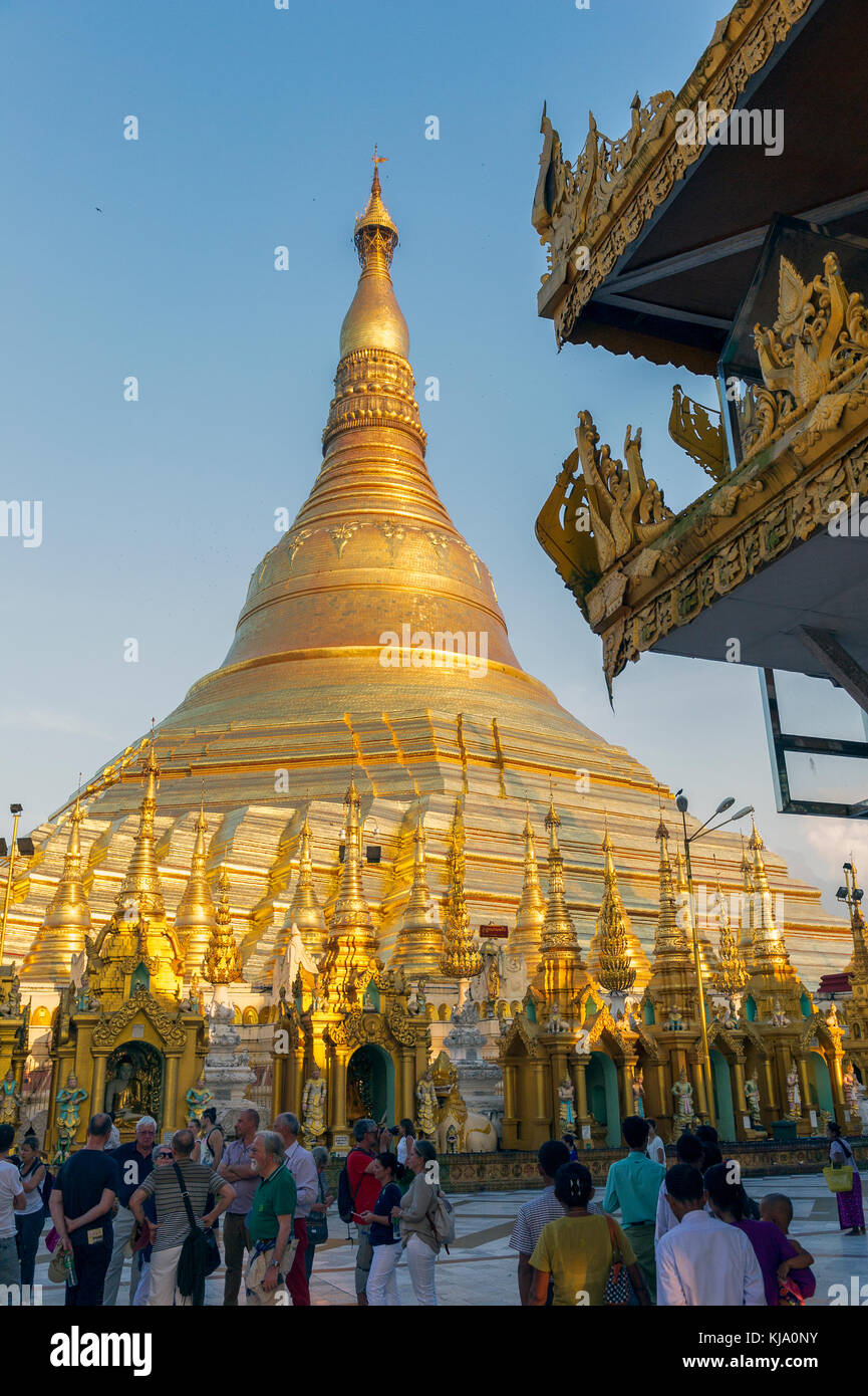 Myanmar (formerly Burma). Yangon. (Rangoon). People at Shwedagon Pagoda ...