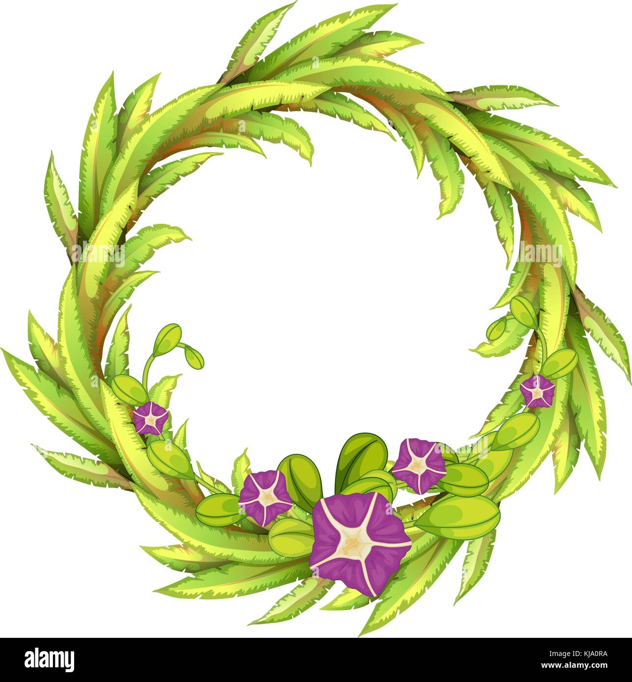 Illustration of a round green border with flowers on a white background ...