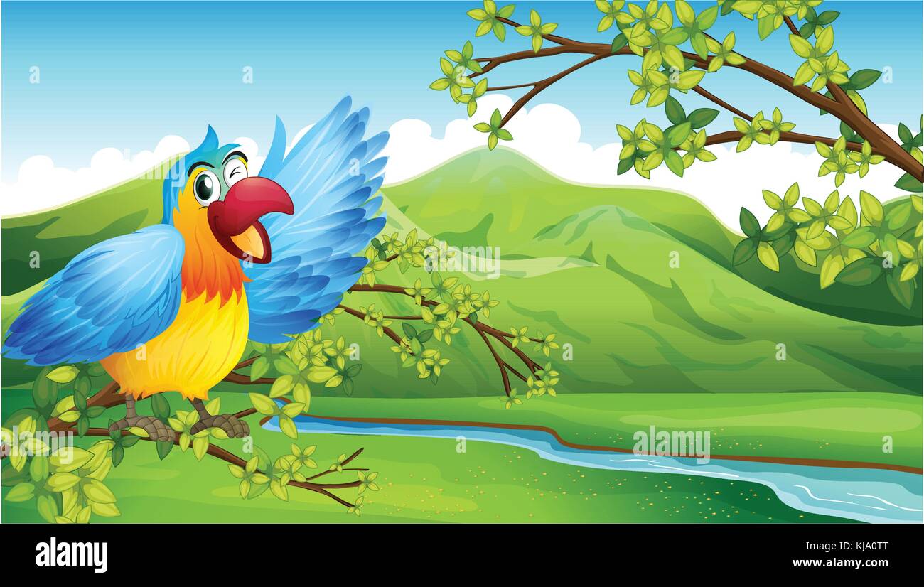 Illustration of a big and colorful parrot near the river Stock Vector ...