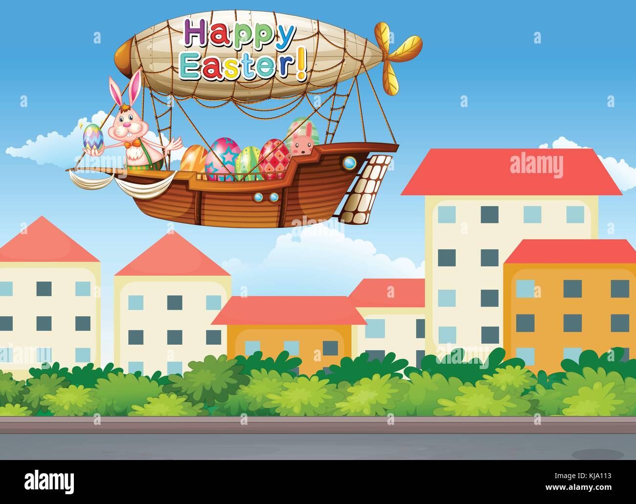 Illustration of a happy easter greeting with a bunny inside the ...