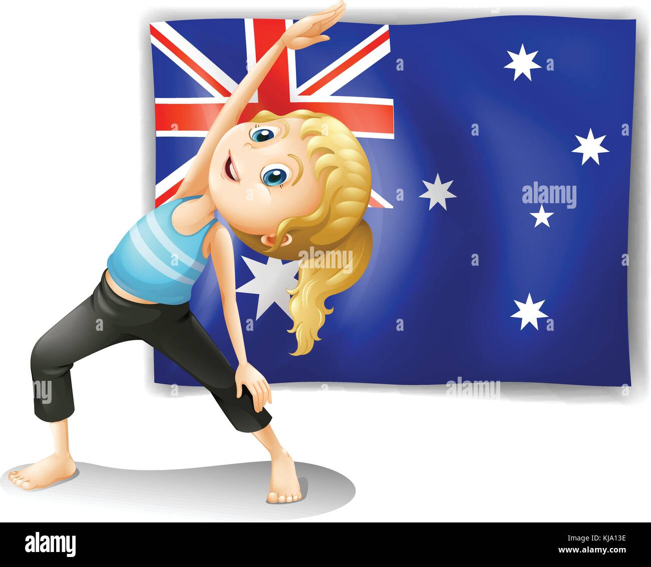 Illustration of a girl stretching in front of an Australian flag on a ...