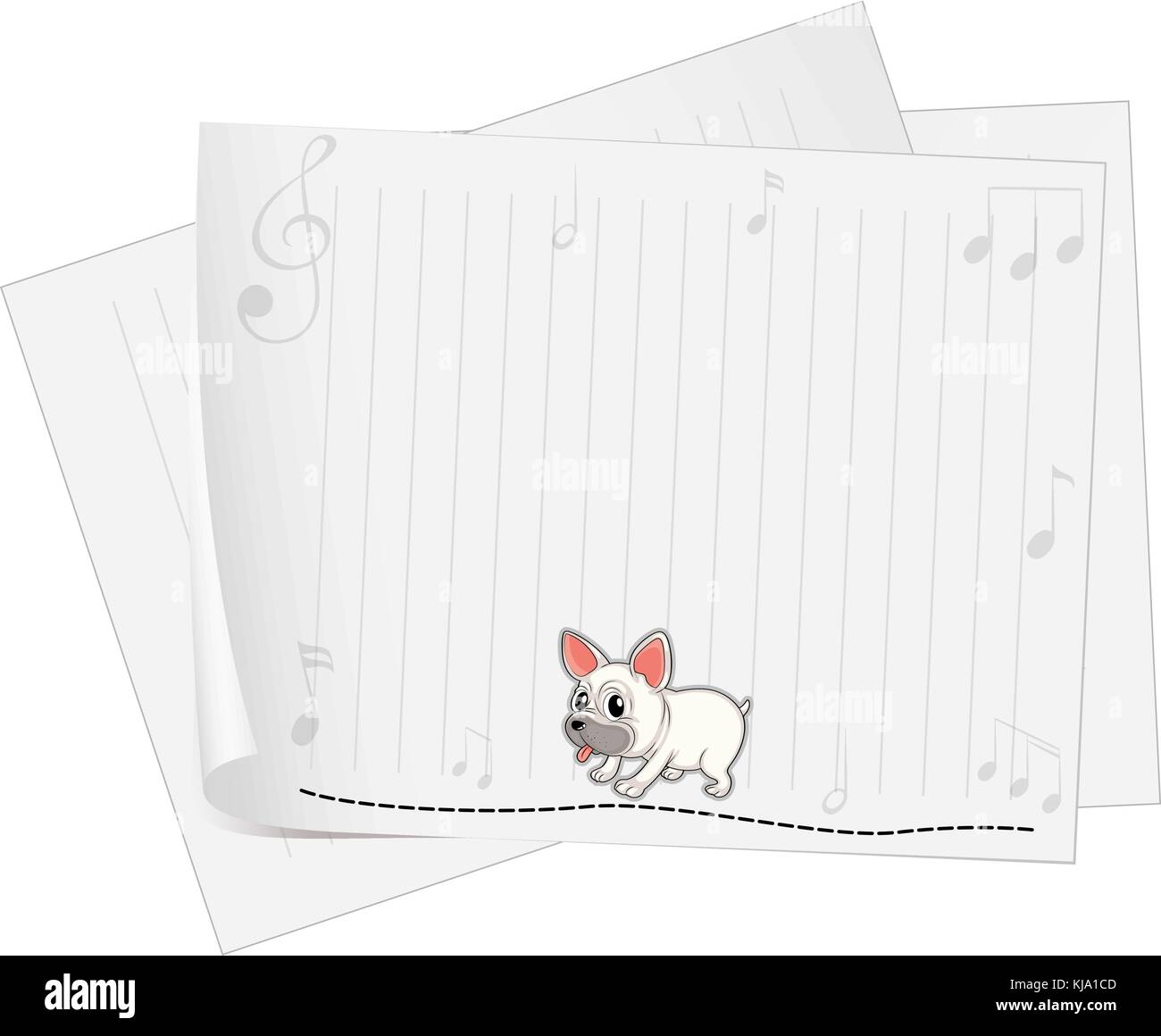 Illustration of a stationery with musical notes and a dog on a white ...