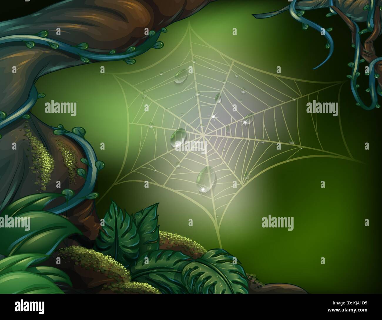 Illustration of a spider web in a rainforest Stock Vector Image & Art ...