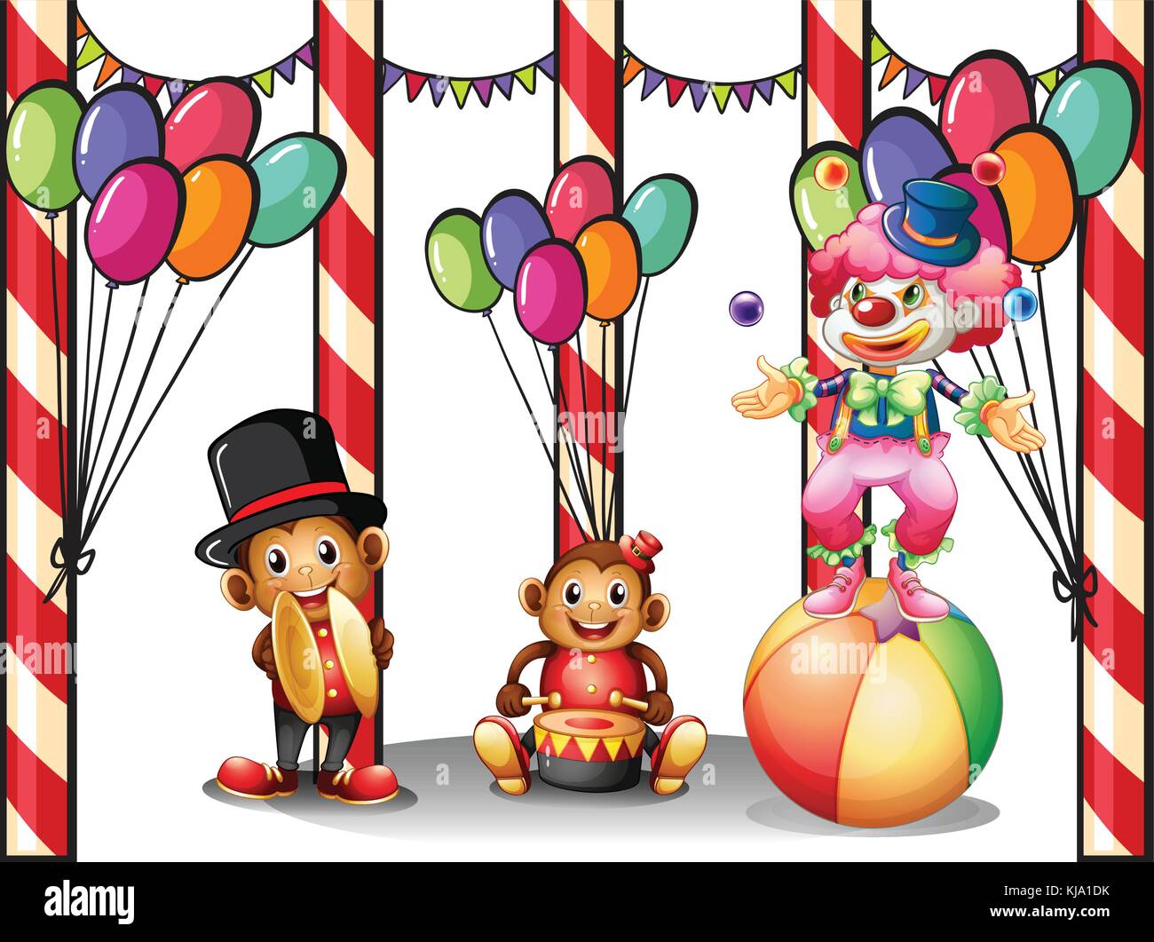 Illustration of a clown and the two monkeys on a white background Stock Vector Image & Art - Alamy