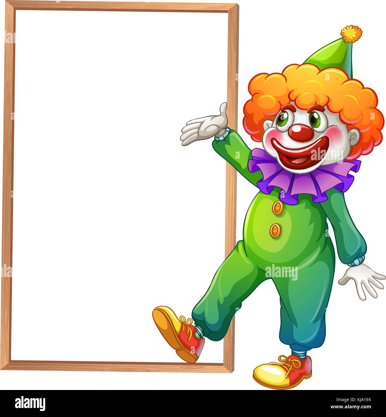 Illustration of a clown pointing at the white board on a white ...