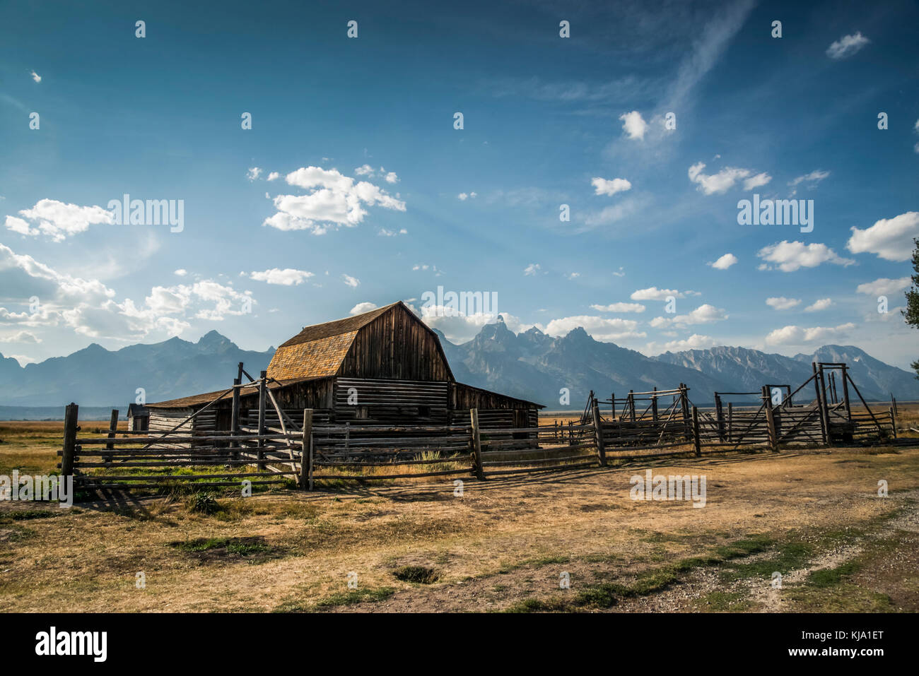 Abandoned buildings at Mormon Row on Antelope Flats overlooking Grand ...