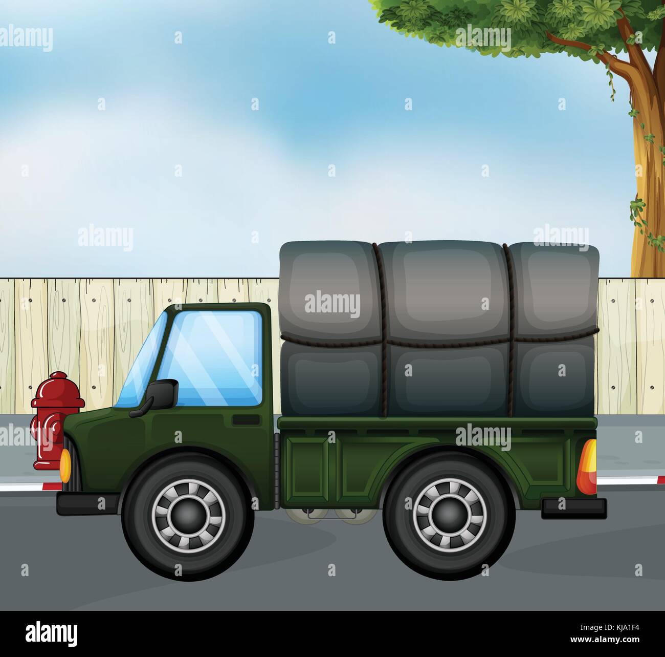 Illustration of a green track with a cargo at the back Stock Vector ...