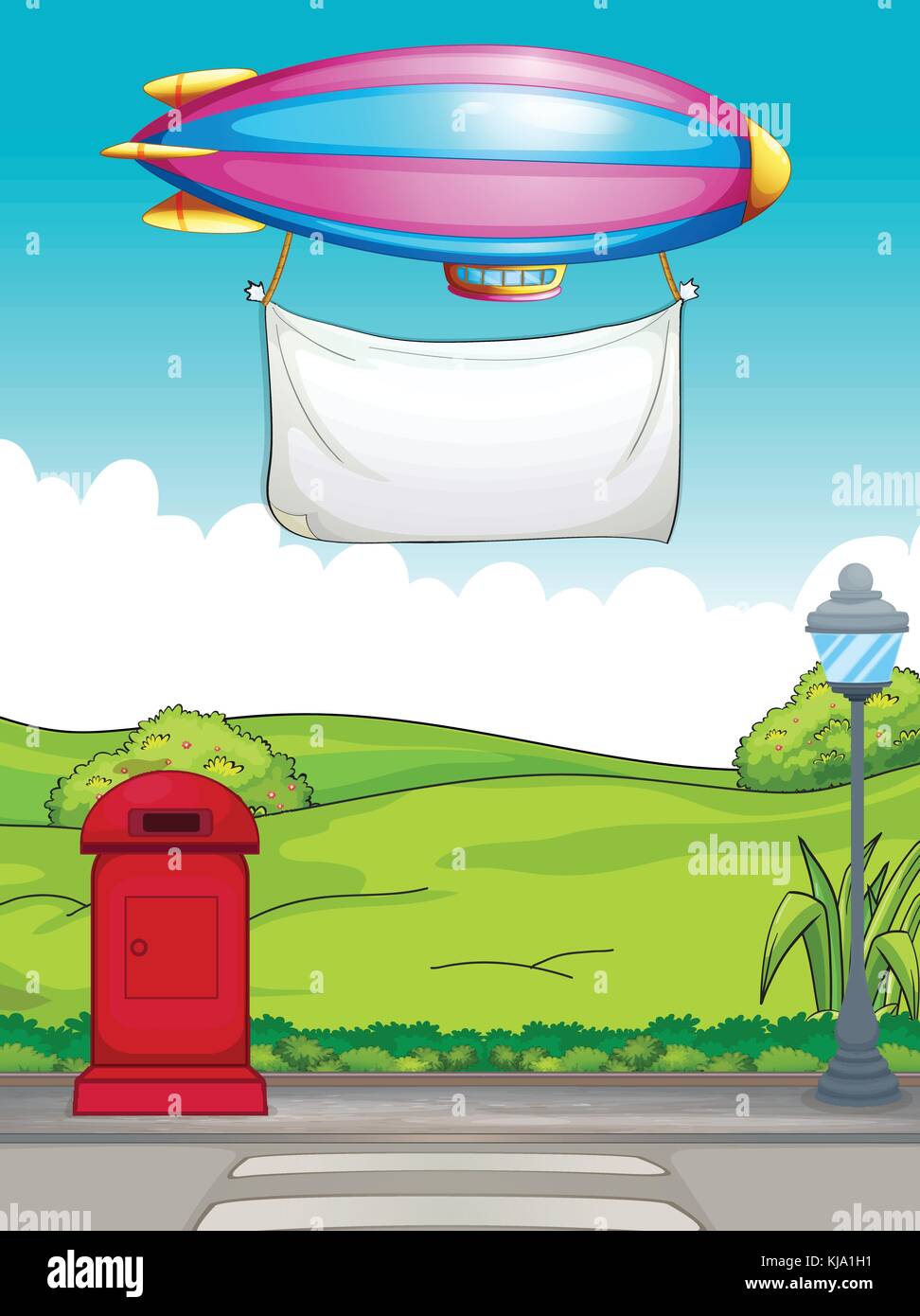 Illustration of a white banner carried by a colorful aircraft Stock ...