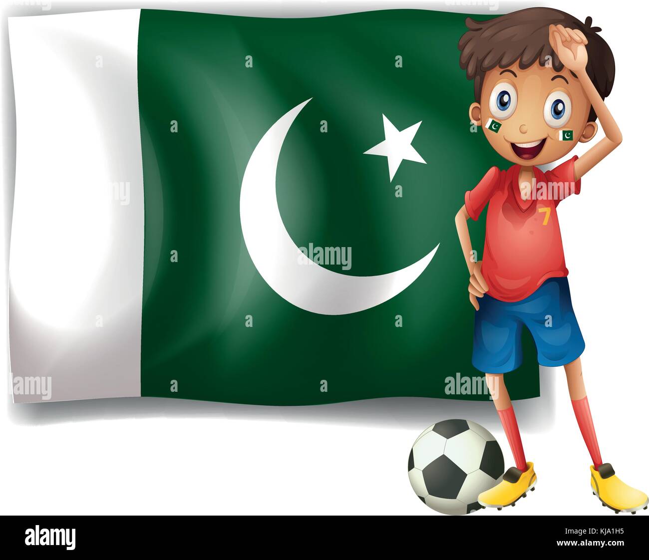 Illustration of the Pakistan flag and the football player on a white ...
