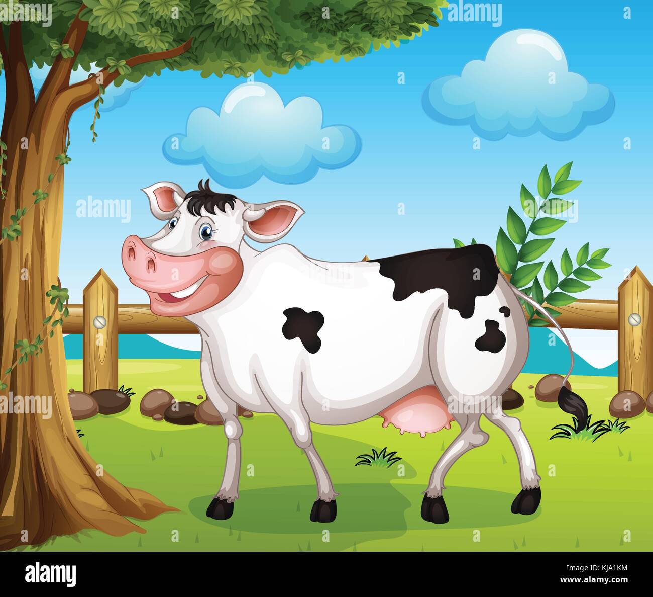 Illustration of a cow in the backyard Stock Vector Image & Art - Alamy