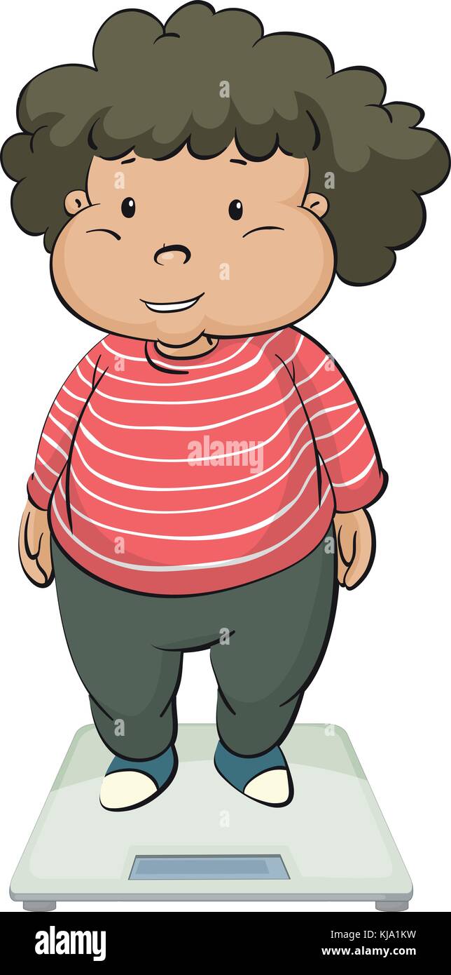 Illustration Of A Fat Girl Above A Weighing Scale On A White Background