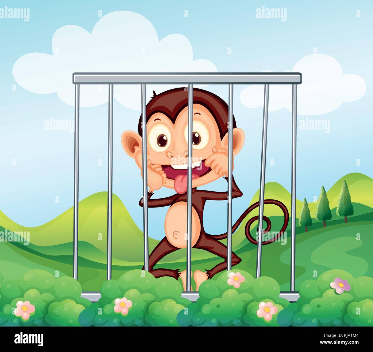 Illustration of a monkey inside the cage Stock Vector Image & Art - Alamy