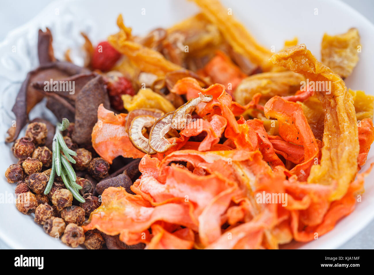 Healthy chips: dried vegetables and fruits. Vegan healthy snack concept ...