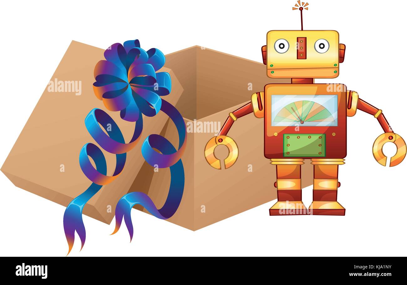Illustration of a robot and a box on a white background Stock Vector ...