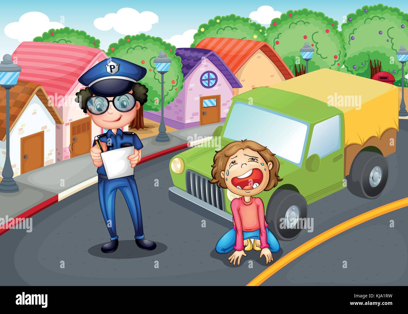 Illustration of the policeman and the crying driver Stock Vector Image ...