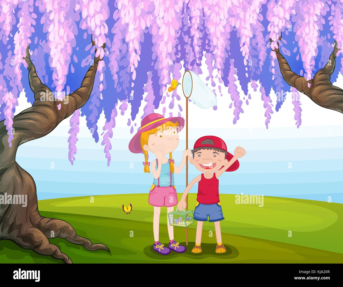 Boy Catching Butterfly Stock Vector Images - Alamy