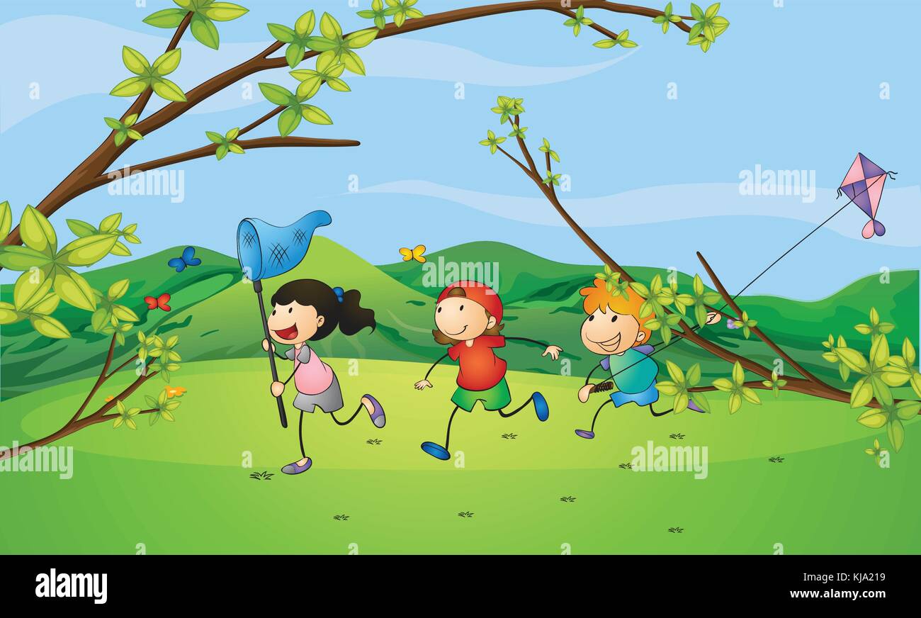 Illustration of kids catching the butterflies Stock Vector Image & Art ...