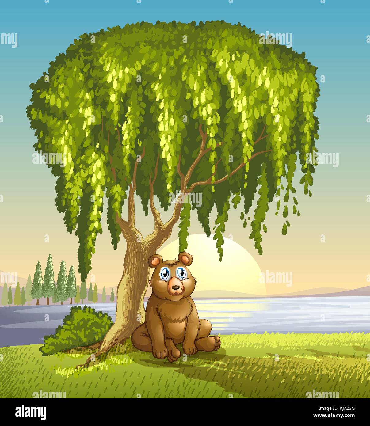 Illustration of a bear under a big tree Stock Vector Image & Art - Alamy