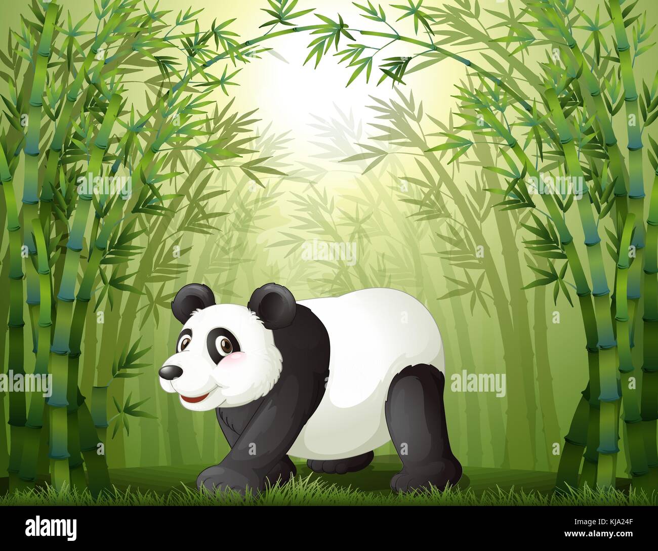Illustration of the bamboo trees with a panda at the center Stock ...