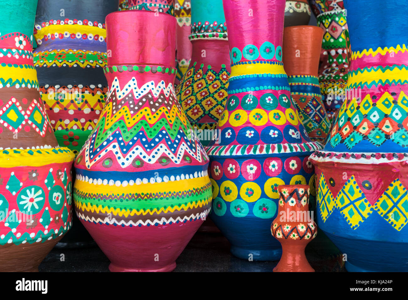 Front view of a composition of artistic painted colorful handcrafted ...