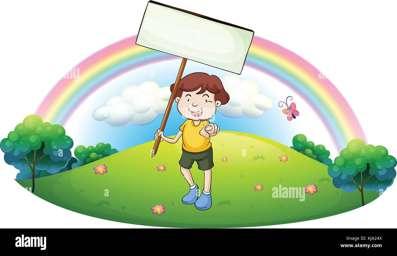 Illustration of a man holding a signboard on a white background Stock ...