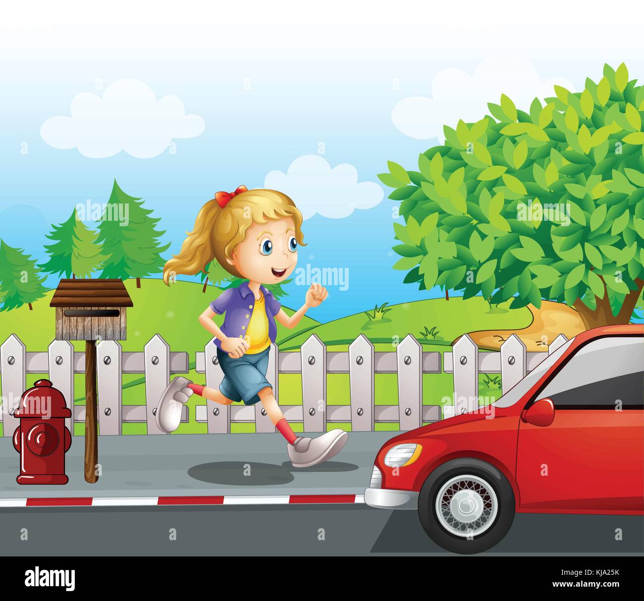 Illustration of a girl running along the road Stock Vector Image & Art ...