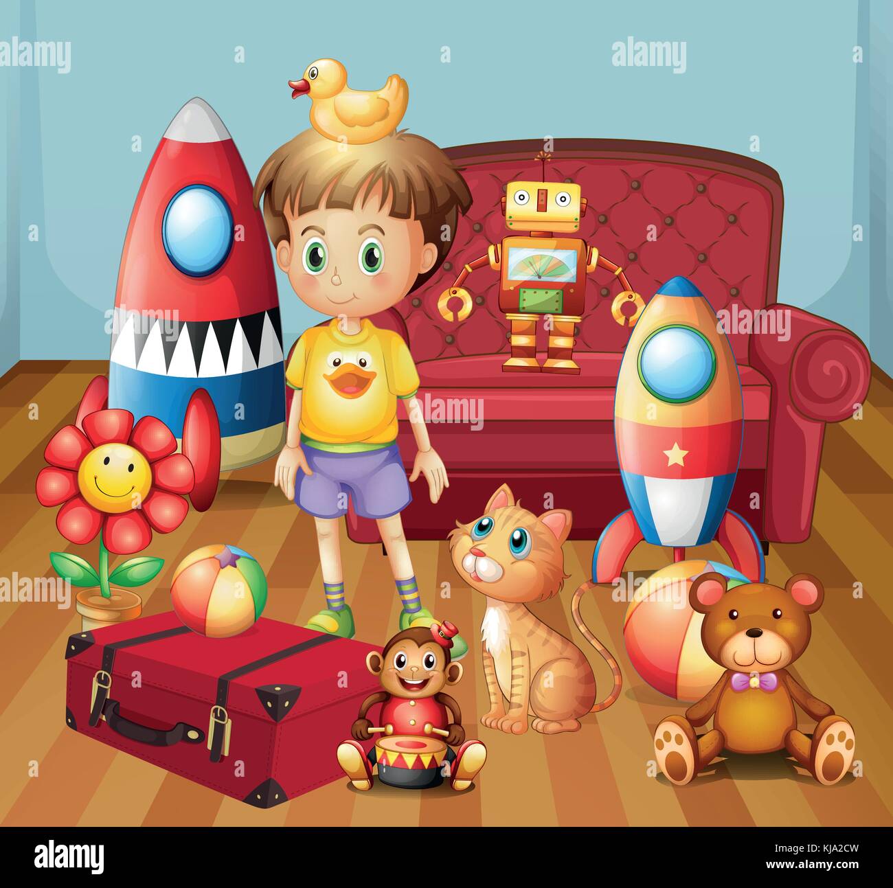 Illustration of a child inside the house with his toys Stock Vector ...