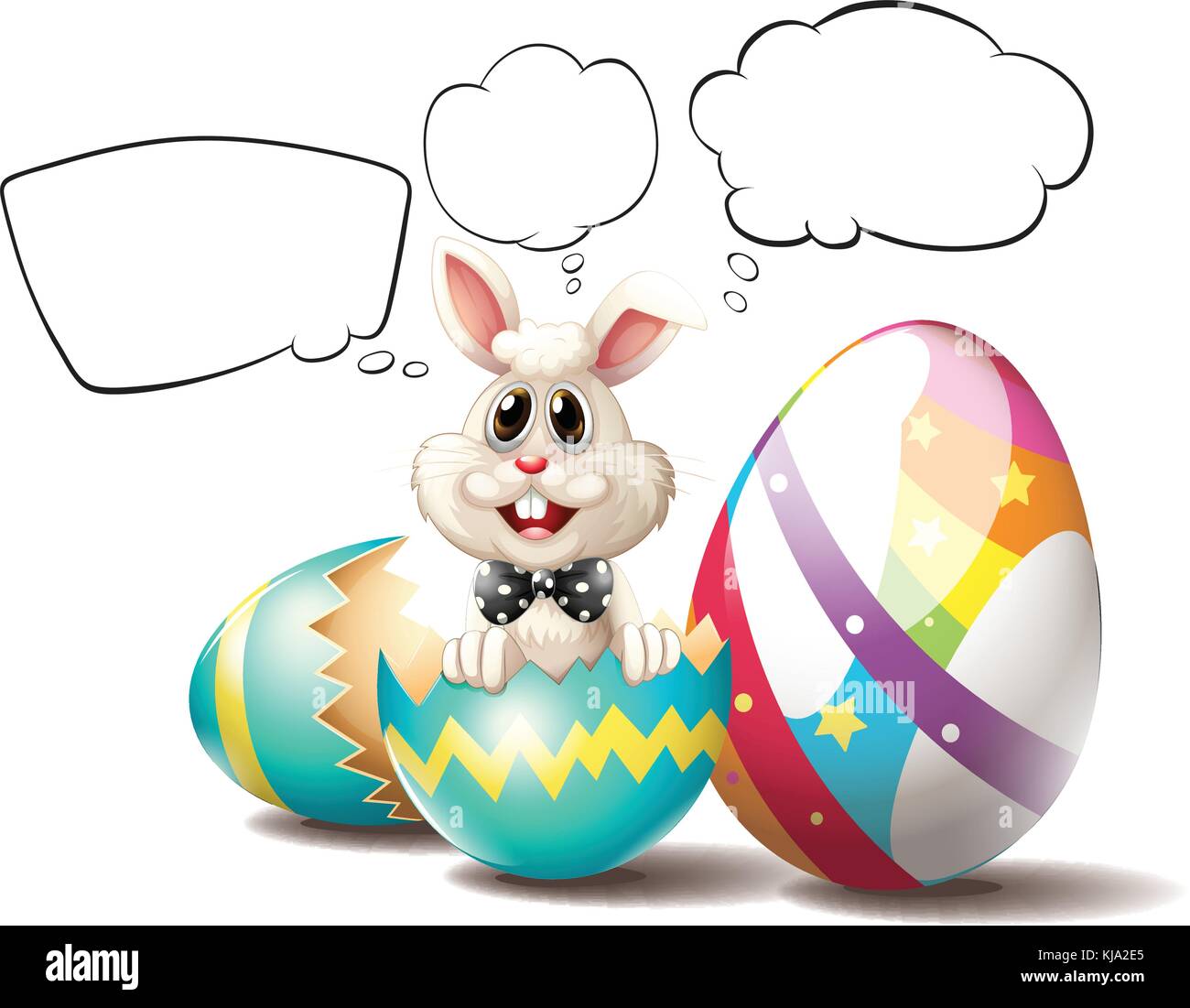 Illustration of a bunny inside a cracked egg with empty callouts on a ...